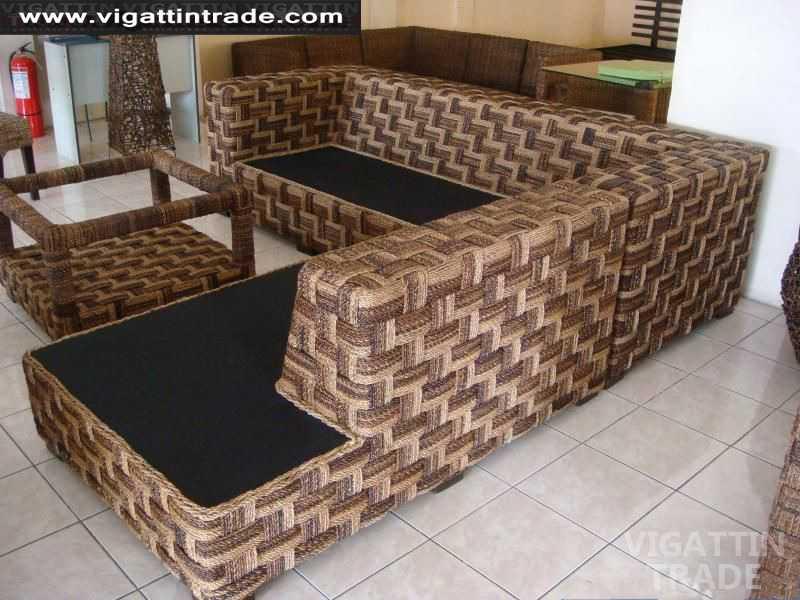 Corner rattan abaca Sofa L shape living room set furniture - Vigattin Trade
